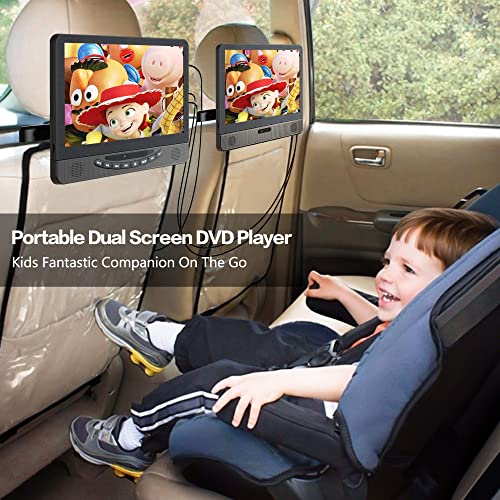 12" Portable DVD Player for Car with 1080P HDMI Input, FELEMAN Rechargable Car DVD Player Dual Screen with Full HD Digital Signal Transmission, Support USB, Last Memory(1 Player+1 Monitor)