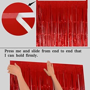 Red Foil Fringe Curtain Party Decorations, Melsan 3.2 x 8 ft Metallic Tinsel Curtains Streamer Backdrop for Christmas, Birthday, Anniversary, Valentine's Day Party Decorations, Pack of 2