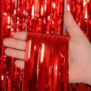 Red Foil Fringe Curtain Party Decorations, Melsan 3.2 x 8 ft Metallic Tinsel Curtains Streamer Backdrop for Christmas, Birthday, Anniversary, Valentine's Day Party Decorations, Pack of 2