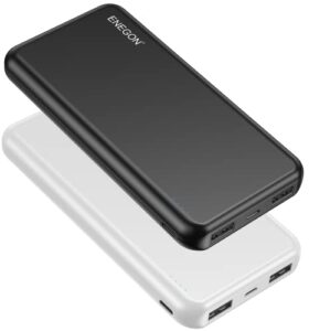 enegon 2-pack portable charger power bank 10000mah, the phone charger battery with usb c input and dual usb output for iphone 14, ipad, galaxy s22, pixel, tablets and etc