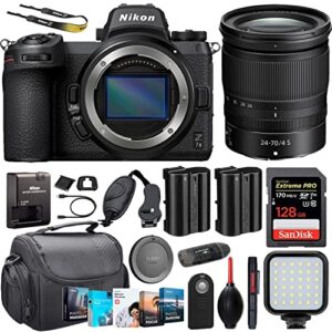 camera bundle for nikon z7 ii mirrorless camera with nikkor z 24-70mm f/4 s lens + accessories kit (128gb, deluxe case, led light, and more)