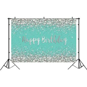 Breakfast Blue and Sliver Birthday Photography Backdrop Sweet 16th 21st Shiny Diamonds Background Girls Adult Women Happy Birthday Party Decorations Cake Table Banner Photo Booth Props 5x3ft