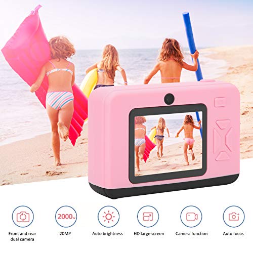 Video Camera, Electronic Gift Multifunction Dual Lens Mini IPS Screen Kids Camera with Anti-Lost Strap for Taking Photos for Recording Videos(Pink)