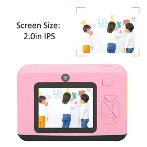 Video Camera, Electronic Gift Multifunction Dual Lens Mini IPS Screen Kids Camera with Anti-Lost Strap for Taking Photos for Recording Videos(Pink)