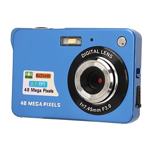 4K Compact Digital Camera, 48MP 2.7in LCD Screen Pocket Camera for Kids, 8X Zoom Rechargeable Students Vlogging Camera Support 128GB TF Card for Gifts, Beginners (Blue)