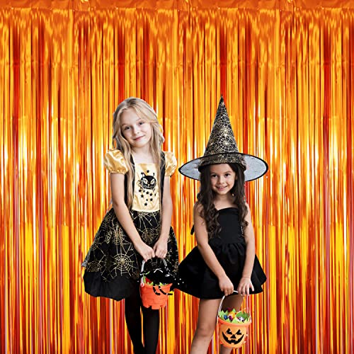 GOER 3.2 ft x 9.8 ft Metallic Tinsel Foil Fringe Curtains Party Photo Backdrop Party Streamers for Birthday,Graduation,New Year Eve Decorations Wedding Decor (Orange,1 Pack)