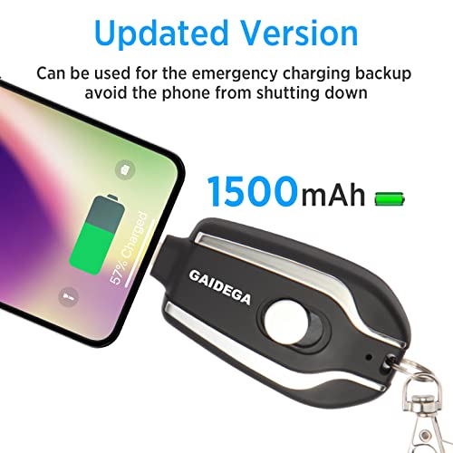 GAIDEGA Keychain Portable Charger for iPhone, Mini Power Emergency Pod, 100% Full Capacity External Fast Charging Power Bank Battery Pack（iOS Connector）