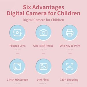 Kids Camera, Mini Childrens Camera Can Shoot or Print at Any Time,Birthday Gifts for Boys Age 3-9, HD Digital Cameras for Portable Toy for 3 4 5 6 7 8 Year Old Girl with 32GB SD Card (Blue)