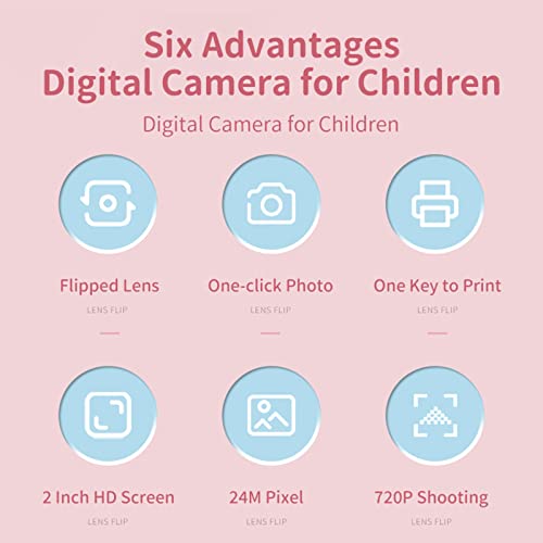 Kids Camera, Mini Childrens Camera Can Shoot or Print at Any Time,Birthday Gifts for Boys Age 3-9, HD Digital Cameras for Portable Toy for 3 4 5 6 7 8 Year Old Girl with 32GB SD Card (Blue)