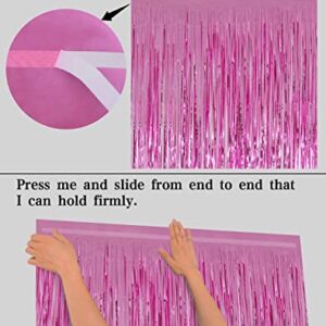 Pink Foil Fringe Curtains Tinsel Backdrop, Melsan 3.2 x 8 ft Metallic Tinsel Curtains Party Decorations for Baby Shower,Babbie, Mermaid Themed Birthday Party Backdrop - Pack of 2