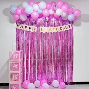 Pink Foil Fringe Curtains Tinsel Backdrop, Melsan 3.2 x 8 ft Metallic Tinsel Curtains Party Decorations for Baby Shower,Babbie, Mermaid Themed Birthday Party Backdrop - Pack of 2