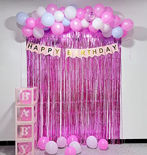 Pink Foil Fringe Curtains Tinsel Backdrop, Melsan 3.2 x 8 ft Metallic Tinsel Curtains Party Decorations for Baby Shower,Babbie, Mermaid Themed Birthday Party Backdrop - Pack of 2