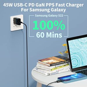 USB-C Super Fast Charging, LANWK 45W PD GaN Power PPS Fast Charger with 5FT Type C to C Quick Charge Cable for Samsung Galaxy S22/S22+/S22 Ultra/S21/S21+/S20/S20+/Note 20/10/9/Z Fold 3/Flip 3/iPad Pro