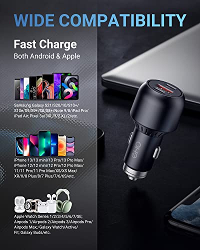 USB C Car Charger for Samsung Galaxy S22/S22 Ultra/S22+, EHO 95W PD3.0 PPS 45W 25W Super Fast Charging Dual USB C Car Charger QC3.0 30W Cigarette Lighter Adapter for Laptops, Tablets, iPhone, MacBook