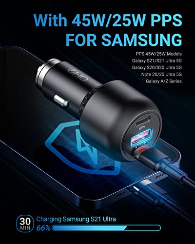 USB C Car Charger for Samsung Galaxy S22/S22 Ultra/S22+, EHO 95W PD3.0 PPS 45W 25W Super Fast Charging Dual USB C Car Charger QC3.0 30W Cigarette Lighter Adapter for Laptops, Tablets, iPhone, MacBook