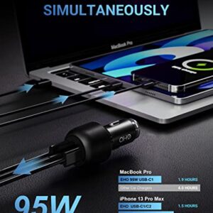 USB C Car Charger for Samsung Galaxy S22/S22 Ultra/S22+, EHO 95W PD3.0 PPS 45W 25W Super Fast Charging Dual USB C Car Charger QC3.0 30W Cigarette Lighter Adapter for Laptops, Tablets, iPhone, MacBook