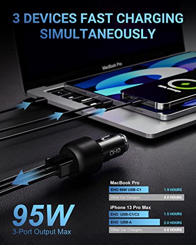 USB C Car Charger for Samsung Galaxy S22/S22 Ultra/S22+, EHO 95W PD3.0 PPS 45W 25W Super Fast Charging Dual USB C Car Charger QC3.0 30W Cigarette Lighter Adapter for Laptops, Tablets, iPhone, MacBook