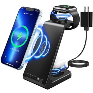 wireless charging station for iphone multiple devices, 3 in 1 wireless charger stand dock compatible with apple watch series 7 6 se 5 4 3 2 & airpods iphone 13 12 11 pro max/x/xs max/8/8 plus iwatch