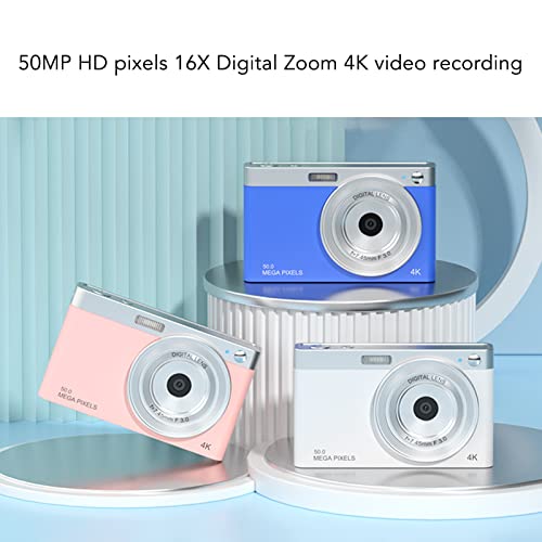 Digital Camera, 4K Digital Camera 2.88in IPS HD Mirrorless Camera AF Autofocus 16X Zoom 50MP Camera for Macro Shooting (White)