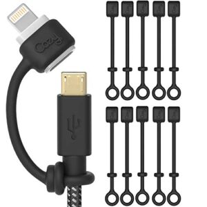 cozy [10-pack] charging cable adapter keeper/holder/tether, compatible with (usb-c, micro usb, apple pencil) adapters | perfect for keychain, car, travel (black – 10 pack)