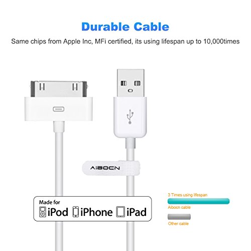 Aibocn MFi Certified 30 Pin Sync and Charge Dock Cable for iPhone 4 4S / iPad 1 2 3 / iPod Nano/iPod Touch - White