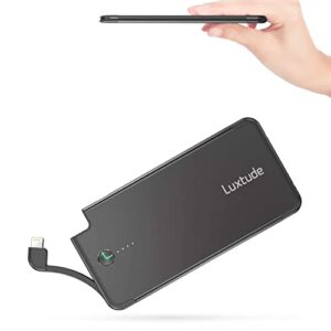 luxtude 5000mah portable charger iphone built in lightning cable (mfi apple certified), ultra slim external battery pack, fast charge power bank for iphone 14/13/12/11 pro/x/xr/xs max/10/8/7/6s etc.