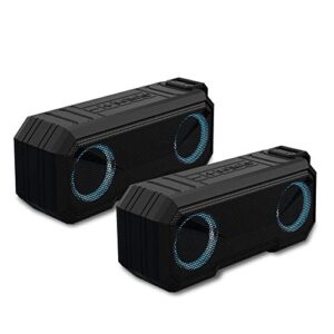 sound town 2-pack of x8 portable tws bluetooth speakers, ipx7 waterproof, stereo sound, led light, built-in mic for phone calls and battery power bank, for home and outdoor, black (x8-bk-pair)