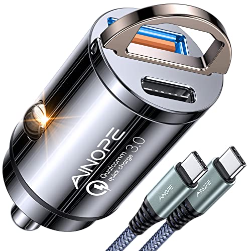 72W Fast Car Charger [PD36W & QC36W], AINOPE USB C Car Charger Fast Charging with 3.3ft Nylon Braided Type C Cable, Mini Cigarette Lighter USB Charger PD & QC3.0 for Samsung S23 S22, Piexl 7 Pro, iPad