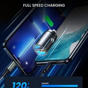 72W Fast Car Charger [PD36W & QC36W], AINOPE USB C Car Charger Fast Charging with 3.3ft Nylon Braided Type C Cable, Mini Cigarette Lighter USB Charger PD & QC3.0 for Samsung S23 S22, Piexl 7 Pro, iPad