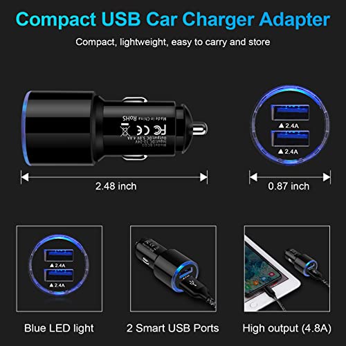 USB Car Charger, 2Pack 4.8A Fast Charging Dual Port USB Cigarette Lighter Adapter for iPhone 14 13 12 11 Pro Max SE XR X 8 7 6, iPad, Samsung Galaxy S22 S21 S20 S10 S9 S8 S7 A10E A51,Android,Kindle