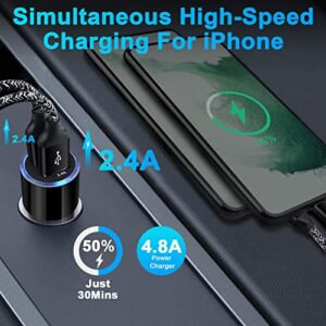 USB Car Charger, 2Pack 4.8A Fast Charging Dual Port USB Cigarette Lighter Adapter for iPhone 14 13 12 11 Pro Max SE XR X 8 7 6, iPad, Samsung Galaxy S22 S21 S20 S10 S9 S8 S7 A10E A51,Android,Kindle