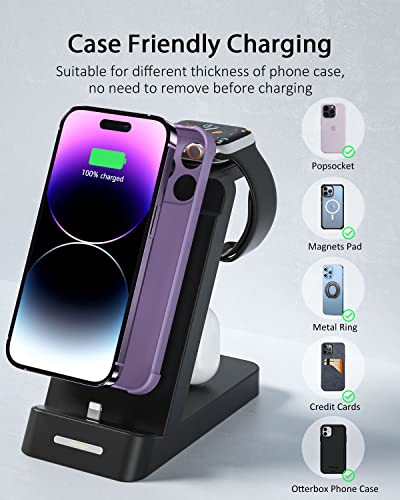 Charging Station for Multiple Devices Apple, 3 in 1 Fast Wireless Charger Dock Stand for iPhone 14 Pro Max/13/12/11/X/8 Plus, Apple Watch Series Ultra/8/7/6/SE/5/4/3/2 and Airpods with Adapter