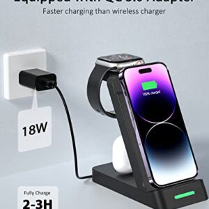 Charging Station for Multiple Devices Apple, 3 in 1 Fast Wireless Charger Dock Stand for iPhone 14 Pro Max/13/12/11/X/8 Plus, Apple Watch Series Ultra/8/7/6/SE/5/4/3/2 and Airpods with Adapter