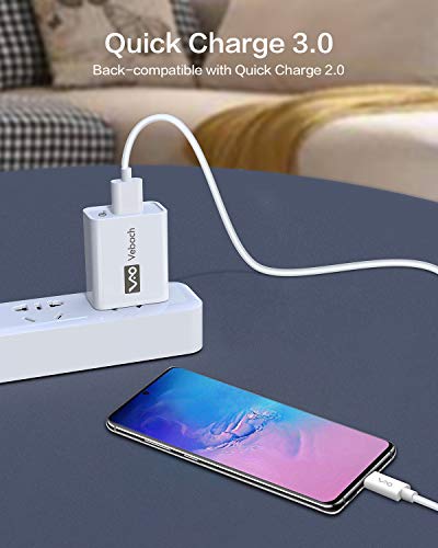 Vebach USB Wall Charger Single Port, UL Certified Quick Charge 3.0 18W AC Power Charging Adapter Plug Compatible with Galaxy S10/S9/S8/Note 8/7, LG G6/G4/V30, HTC 10, Nexus 9, iPhone, iPad and More