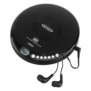 jensen portable cd-120bk portable personal cd player compact 120 sec anti-skip cd player – lightweight & shockproof music disc player & fm radio pro-earbuds for kids & adults