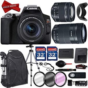 rebel sl3 digital slr camera kit (black) with ef-s 18-55mm is stm & 55-250mm is ii lens and deluxe accessory bundle incl. memory cards, backpack and more