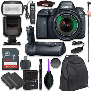 canon eos 6d mark ii dslr with ef 24-105mm f/3.5-5.6 is stm lens with pro camera battery grip, professional ttl flash, deluxe backpack, spare lp-e6 battery (17 items)