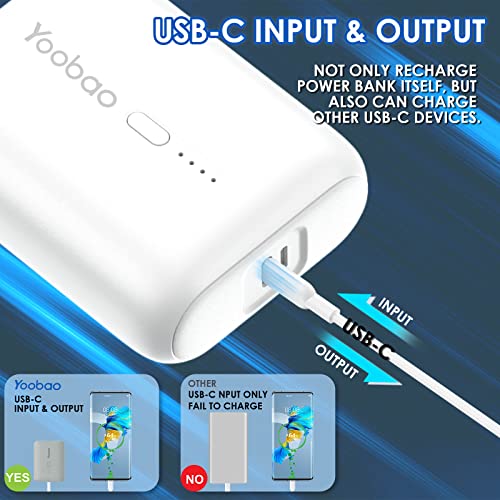 Yoobao Portable Charger Super Mini 10000mAh Power Bank 20W Power Delivery Fast Charging, 2 Output & 2 Input USB-C Cell Phone External Battery Pack for iPhone 14/13/12, Samsung, Tablet, etc (White)