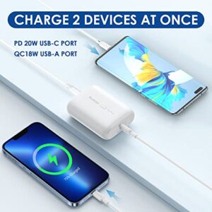 Yoobao Portable Charger Super Mini 10000mAh Power Bank 20W Power Delivery Fast Charging, 2 Output & 2 Input USB-C Cell Phone External Battery Pack for iPhone 14/13/12, Samsung, Tablet, etc (White)