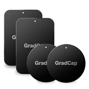 gradcap metal plate for magnetic mount universal replacement plate metal disc with strong adhesive for car mounts 2 rectangle and 2 round (all black/with logo)