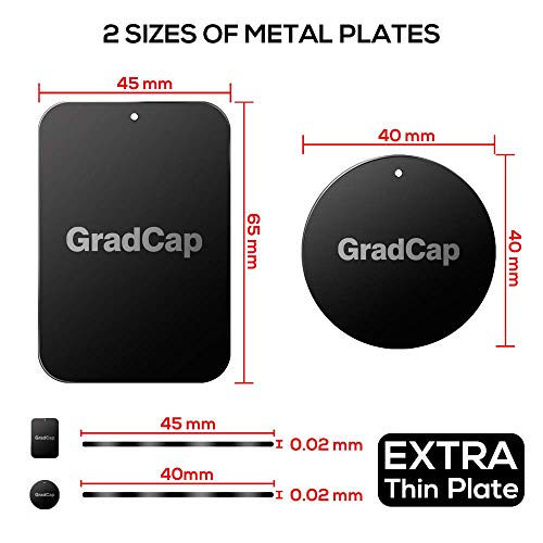 GradCap Metal Plate for Magnetic Mount Universal Replacement Plate Metal Disc with Strong Adhesive for Car Mounts 2 Rectangle and 2 Round (All Black/with Logo)