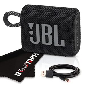 boomph on-the-go kit: jbl go 3 portable bluetooth wireless speaker, ip67 waterproof and dustproof built-in battery – black