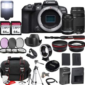 canon eos r10 mirrorless camera w/rf-s 18-150mm f/3.5-6.3 is stm lens + ef 75-300mm f/4-5.6 iii lens + 2x 64gb memory + hood + case + filters + tripod & more (35pc bundle)