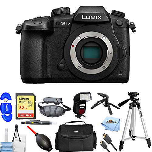 Panasonic Lumix DC-GH5 Mirrorless Micro Four Thirds Digital Camera - 12PC Accessory Bundle with 32GB SD, Flash, Gadget Bag, Tripods and Much More (Body Only) [International Version]