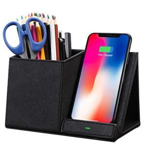 cosoos fast wireless charger with desk organizer, desk phone charger compatible with 13/13 pro/13 pro max/13 mini/se /12/11/xs/8 plus, galaxy s21/s20+/s10/note 10/note 9/(no ac adapter)