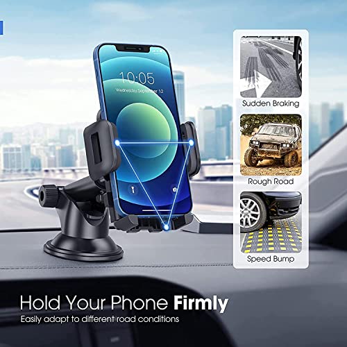 Car Phone Mount,Car Phone Holder,Phone Holder for Car, Easy Installation with One-Touch Design Dashboard Windshield Car Phone Holder Compatible iPhone13/12/11Pro/Xs Max/XS/XR/X/8,Galaxy,Moto and More