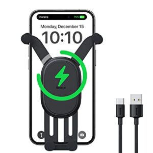 Wireless Car Charger, Baseus 15W Fast Charging Phone Mount for Car Vent, Car Phone Holder with Enlarged Charging Coil for iPhone 14 13 12 11 10 8 Pro Max Xs, Samsung Galaxy S&Note Series Google LG etc