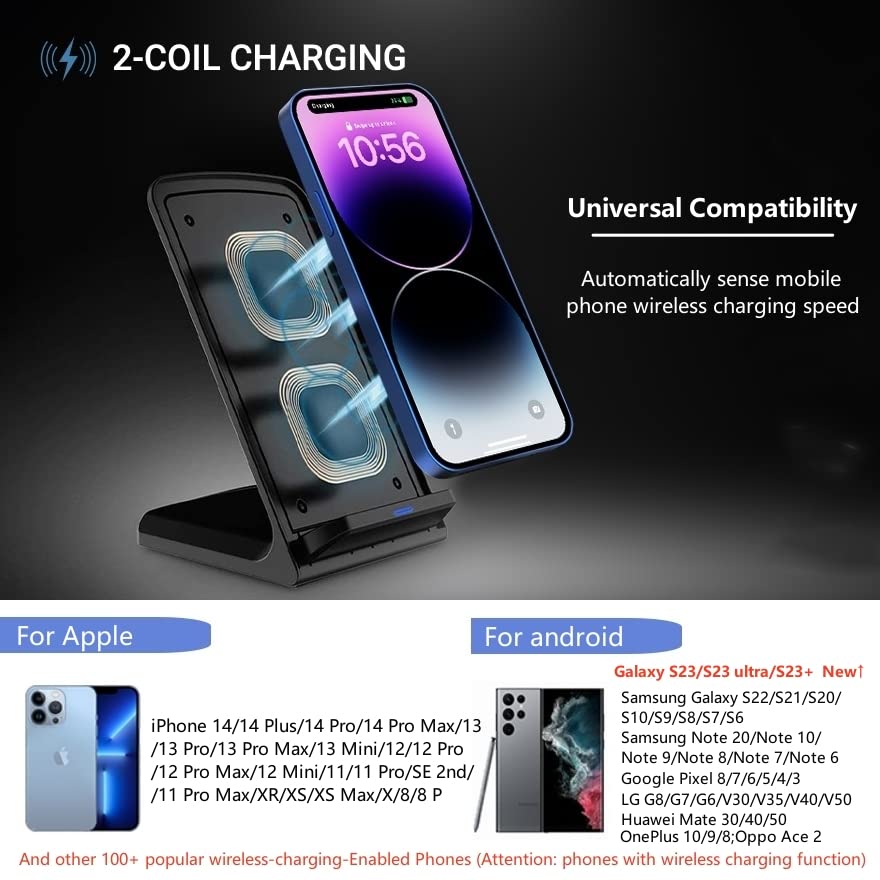 20W Fast Wireless Charger,Wireless Charging Stand Compatible with iPhone 14/14 Pro/13/12 Pro Max/Pro/11/11 Pro/X/8, Phone Charger for Galaxy S23/S23+/S22/S22 Ultra/S21/S20/S10/Note 20,Pixel/LG etc