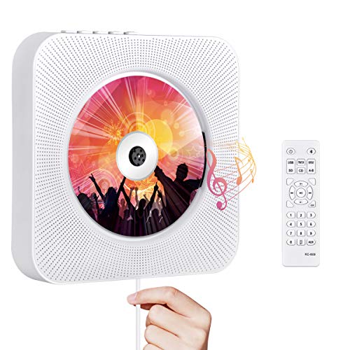 Portable CD Player with Bluetooth, Qoosea Wall Mountable CD Players Music Player Home Audio Boombox with Remote Control FM Radio Built-in HiFi Speakers LCD Display MP3 Headphone Jack AUX Input Output