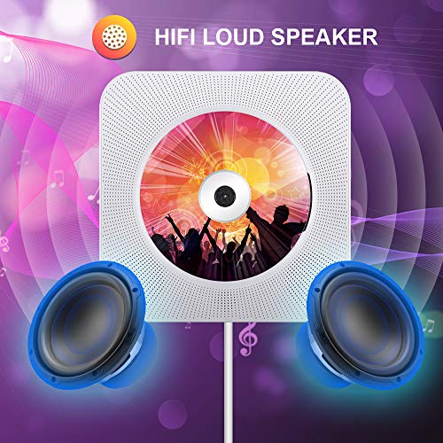 Portable CD Player with Bluetooth, Qoosea Wall Mountable CD Players Music Player Home Audio Boombox with Remote Control FM Radio Built-in HiFi Speakers LCD Display MP3 Headphone Jack AUX Input Output